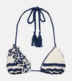 Anna Kosturova Gabrielle Crochet Cotton Bikini Top - Blue