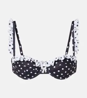BANANHOT Angela Polka-dot Ruffled Bikini Top - Black
