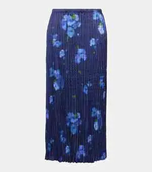 Vince Poppy Blur Plissé Midi Skirt - Blue