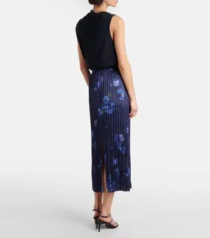 Vince Poppy Blur Plissé Midi Skirt - Blue