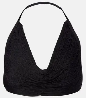 Attico Fringed Halterneck Bralette - Black