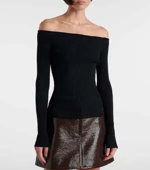 COURREGES Off-shoulder Ribbed-knit Top
