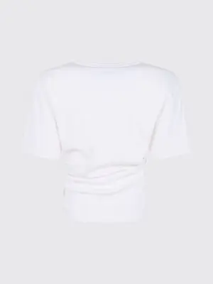 Magda Butrym Stretch-cotton T-shirt With Flower Appliqué And Tie-hem - White