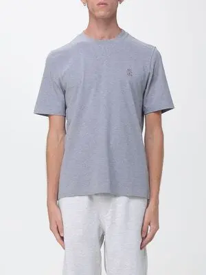 Brunello Cucinelli Cotton Crew-neck T-shirt With Contrast Logo - Grey