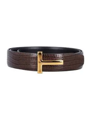 TOM FORD Tejus Icon Belt Mocha + Black T Gold