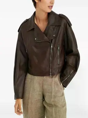 Brunello Cucinelli Panelled Leather Cropped Jacket