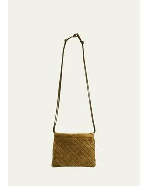 Bottega Veneta Small Intrecciato Suede Pouch Moss