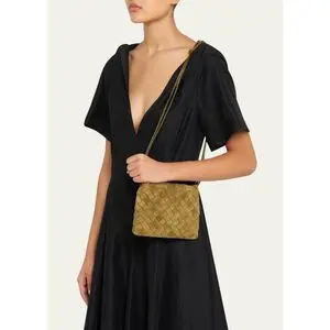 Bottega Veneta Small Intrecciato Suede Pouch - Moss