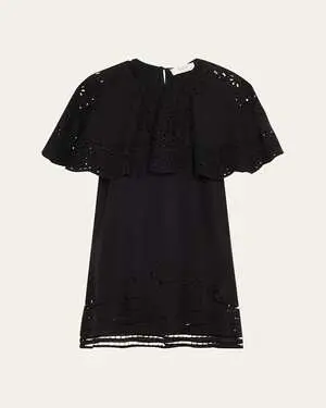 Sea Lula Embroidered Cape-sleeve Mini Dress