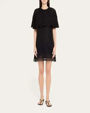 Sea Lula Embroidered Cape-sleeve Mini Dress