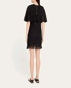 Sea Lula Embroidered Cape-sleeve Mini Dress