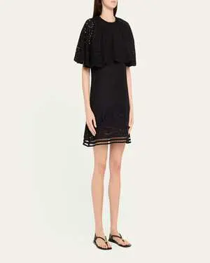Sea Lula Embroidered Cape-sleeve Mini Dress