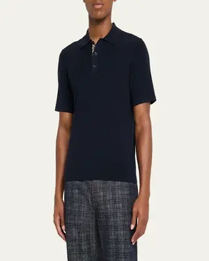 Burberry Wool Knit Check-placket Polo Shirt