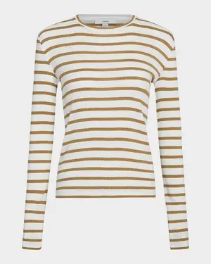 Vince Stripe Ribbed Knit Crewneck Top - White