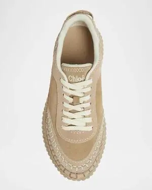 Chloé Nama Suede Walking Sneakers - Powder Beige