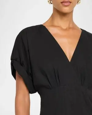 Proenza Schouler Ciara Short-sleeve Poplin Midi Dress - Black