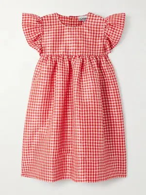 GANNI Ruffled Gingham Crinkled-taffeta Mini Dress