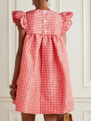 GANNI Ruffled Gingham Crinkled-taffeta Mini Dress