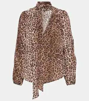 Rixo Moss Leopard-print Silk Blouse