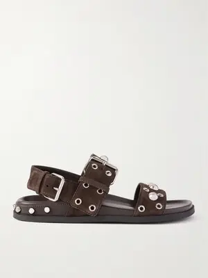 Valentino Garavani Nellcôte Studded Leather And Suede Sandals - Brown