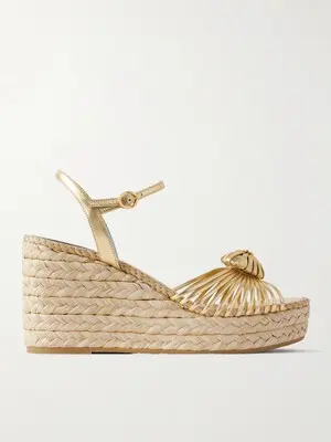 Valentino Garavani 100 Metallic Leather Espadrille Wedge Sandals - Gold