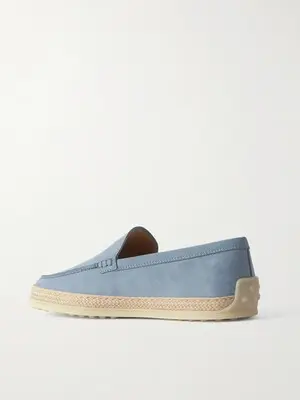 TOD'S Gomma Raffia-trimmed Nubuck Loafers - Blue
