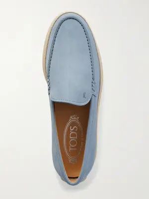 TOD'S Gomma Raffia-trimmed Nubuck Loafers - Blue