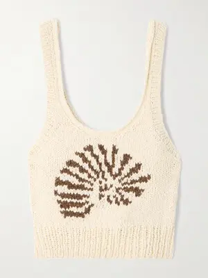 Alix Of Bohemia Ansel Cropped Intarsia-knit Cotton Tank - Neutrals