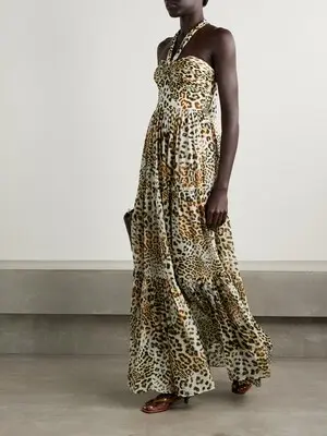 Cara Cara Piana Leopard-print Silk-chiffon Halterneck Maxi Dress