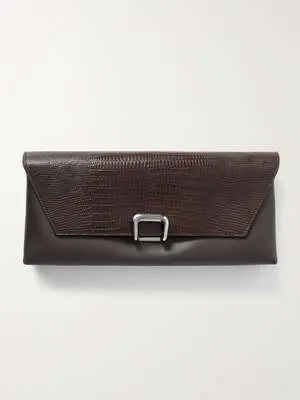 Brunello Cucinelli Lizard-effect Leather Clutch - Dark Brown