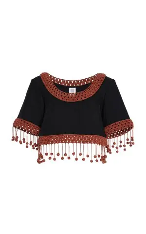 Rosie Assoulin Linen-blend Crop Top With Macrame Detail