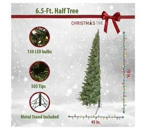 CHRISTMAS TIME 6.5-ft. Half Tree With Warm White Led Lighting