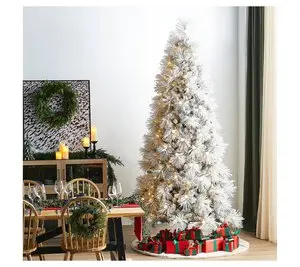 GLITZHOME 9' Led Pre-lit Flocked Pine Faux Chri Stmas Tree - One-color