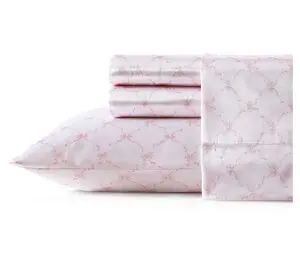 Laura Ashley Bow Ribbon Pink Queen Sheet Set - One-color