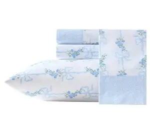 Laura Ashley Floral Ribbon Blue Twin Sheet Set - One-color