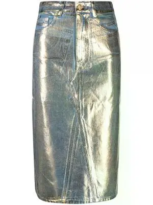 GANNI Metallic Finish Denim Midi Skirt