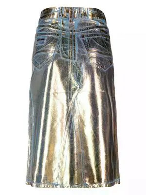 GANNI Metallic Finish Denim Midi Skirt