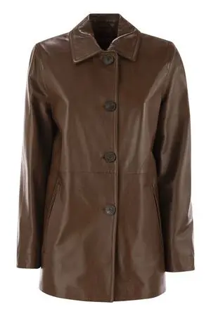 Max Mara Tolmin Nappa Leather Jacket With Belt - Brown