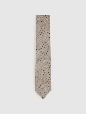 REISS Pio Wool-Cotton Polka-Dot Tie Grey Melange