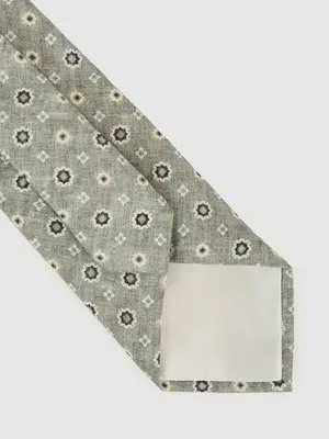 REISS Cosimo Floral-medallion Silk Tie - Soft Sage