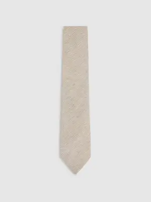 REISS Donato Wool-Silk Textured Tie Oatmeal