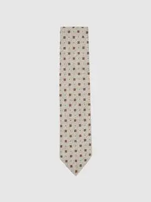 REISS Tullio Wool-silk Floral-medallion Tie - Oatmeal Melange