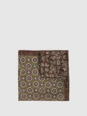 REISS Geronimo Silk Medallion Paisley Pocket Square