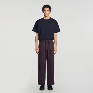 Sandro Wide-leg Elastic Waist Trousers - Chocolate