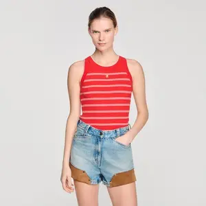 Sandro Striped Ribbed Knit Vest Top