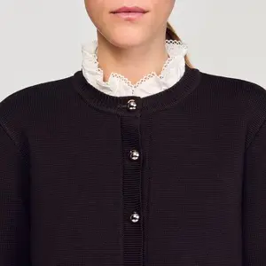 Sandro Fine Knit Cardigan With Detachable Ruffle Collar