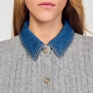Sandro Short-sleeve Cardigan With Detachable Denim Collar - Grey
