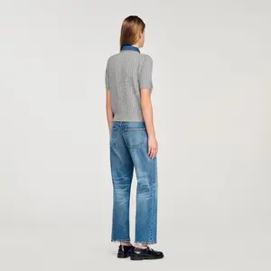 Sandro Short-sleeve Cardigan With Detachable Denim Collar - Grey