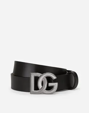 Dolce & Gabbana Leather Belt With Dg Logo Buckle - Black