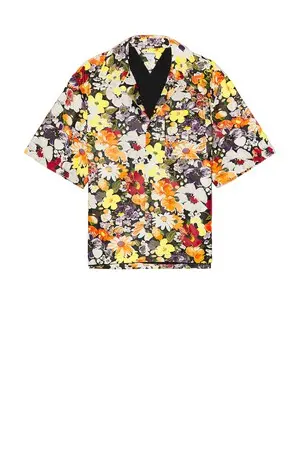 Bottega Veneta Floral Printed Leather Short Sleeve Shirt In Yellow - Multicolor
